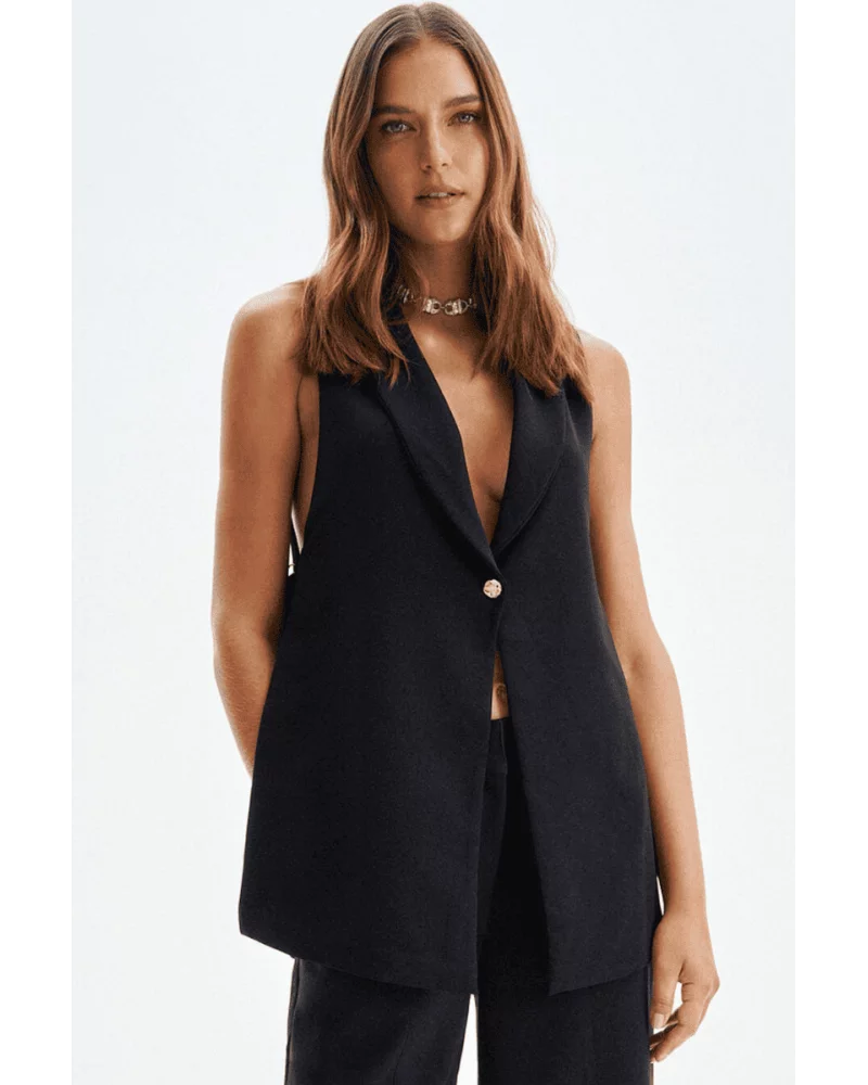 Chaleco Largo Negro Lez a Lez - Elegante y Versátil - Esenziashopping